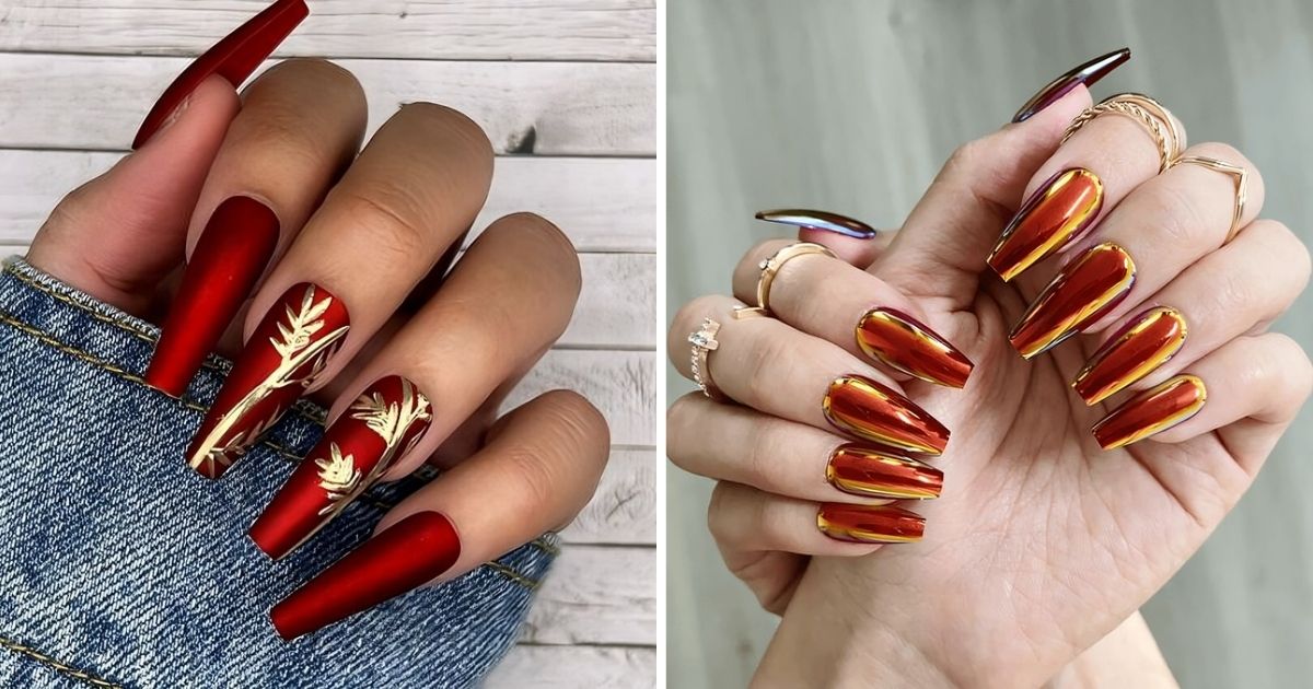 33 Charming Red And Gold Nail Ideas For Classy Ladies